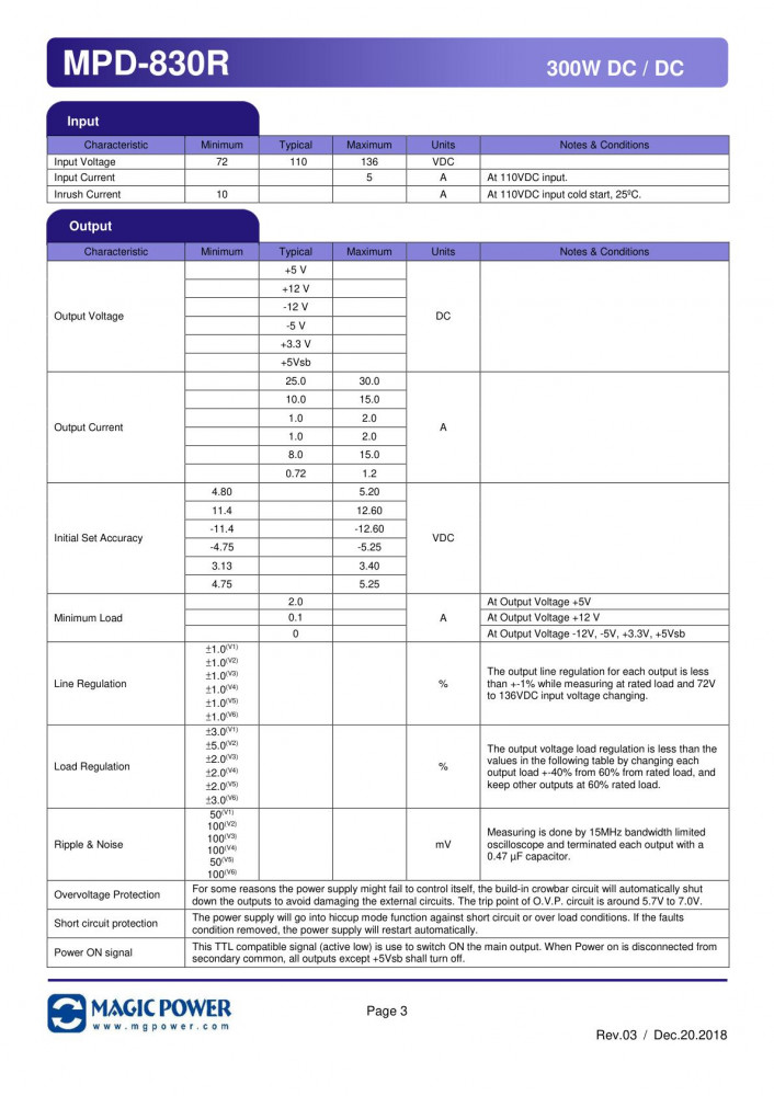 MPD-830R specification document page 3