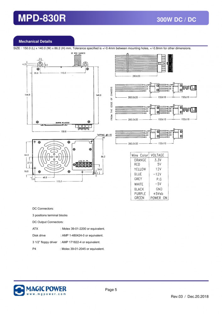 MPD-830R specification document page 5