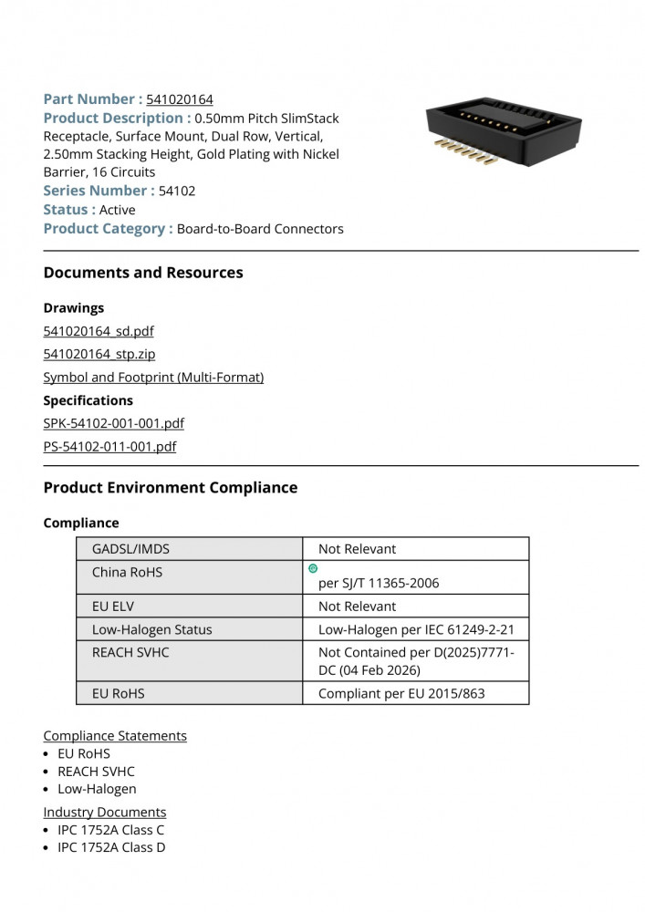 MOLEX 541020164 technical document page 1