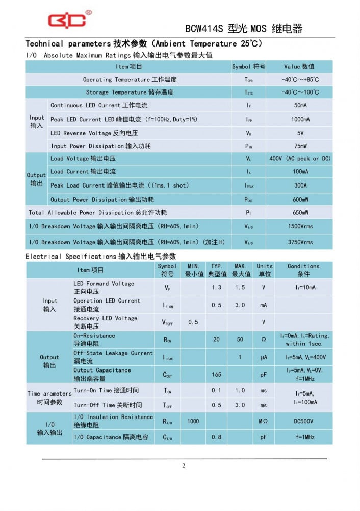 BCW414S dimensions and terminal information