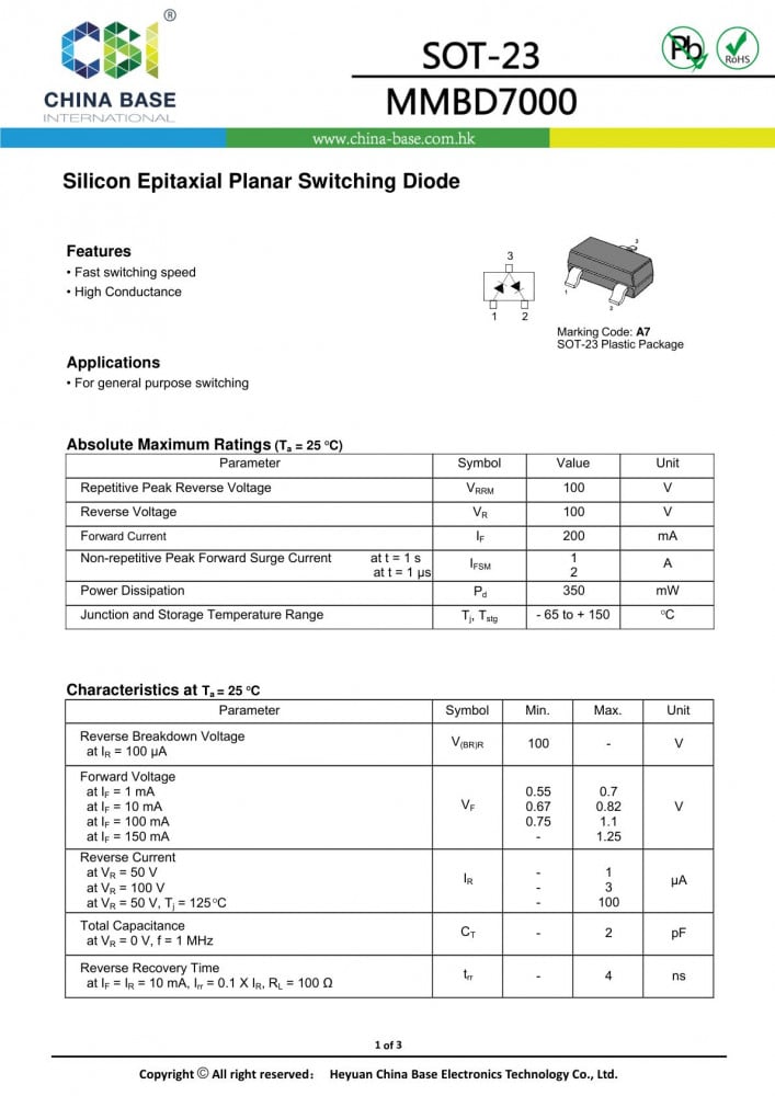 MMBD7000 datasheet page 1