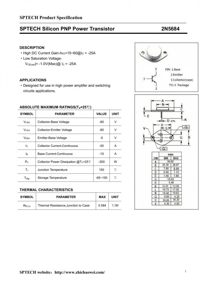 2N5684 SPTECH datasheet page 1