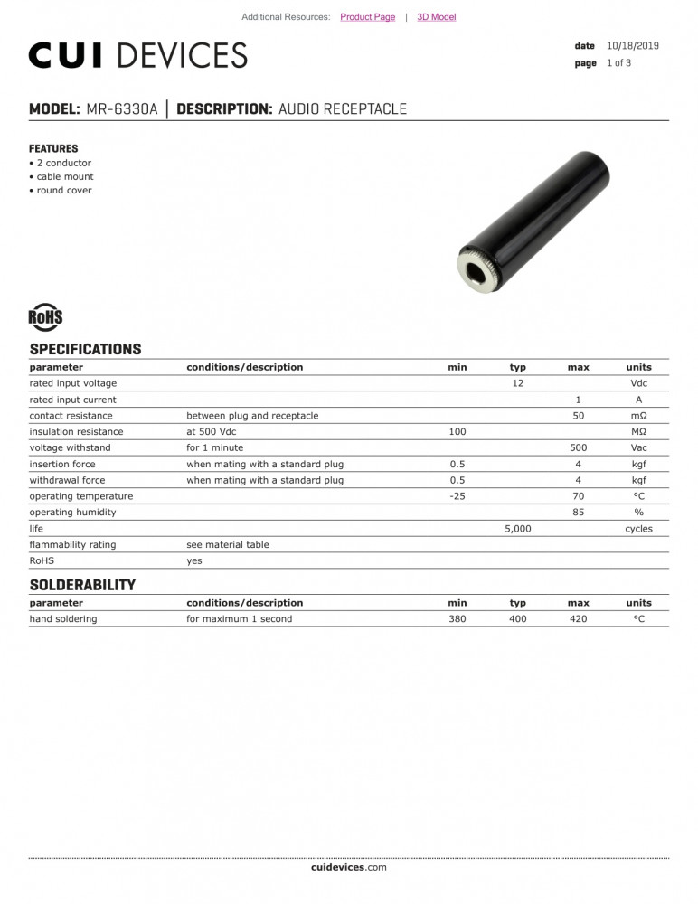MR-6330A datasheet page 1