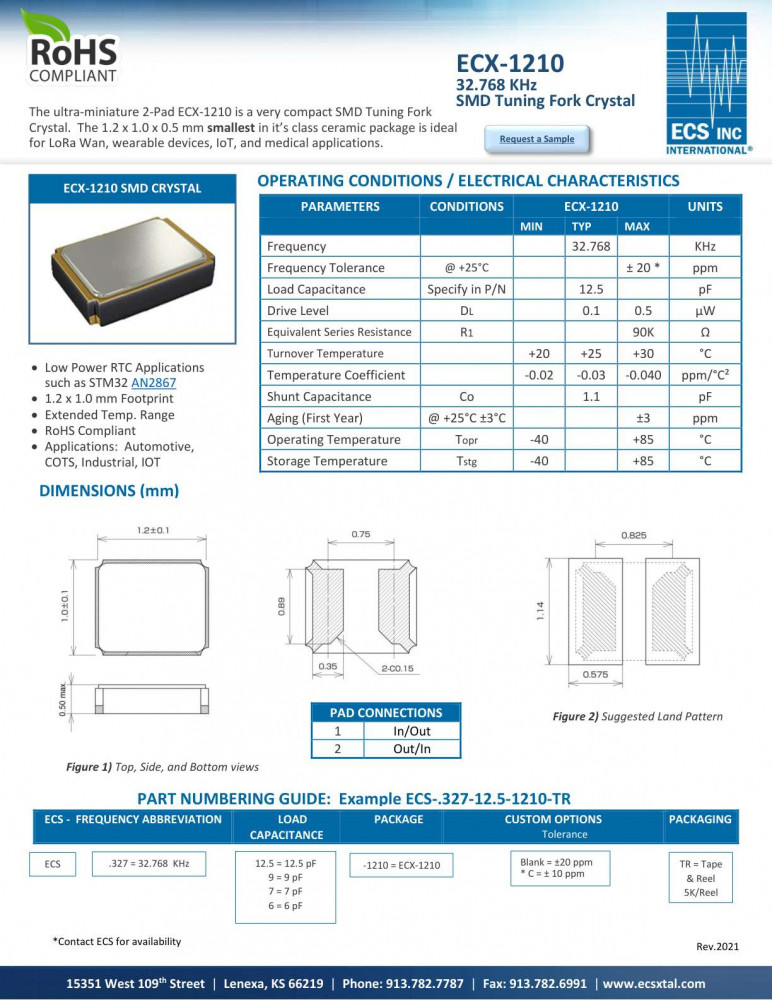 ECS ECX-1210 datasheet page 1