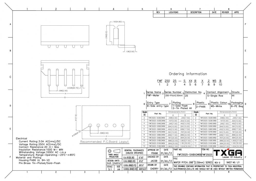 TXGA FWF25025-S12B22W5B product document