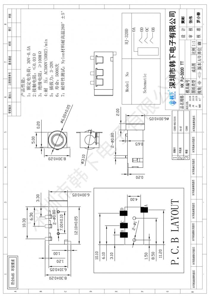 HX PJ-320D TT approval specification page 1