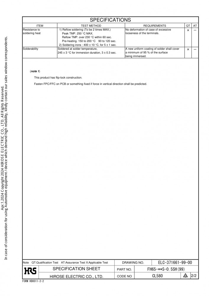 HRS FH65-34S-0.5SH(99) specification sheet page 2