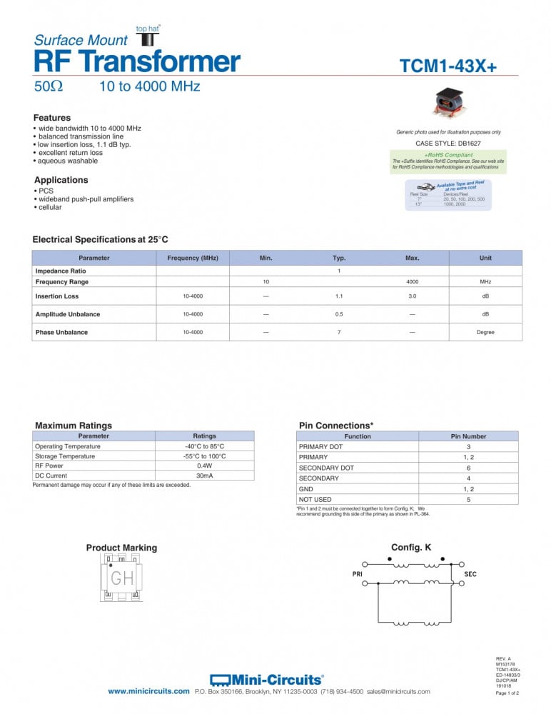 TCM1-43X+ datasheet page 1