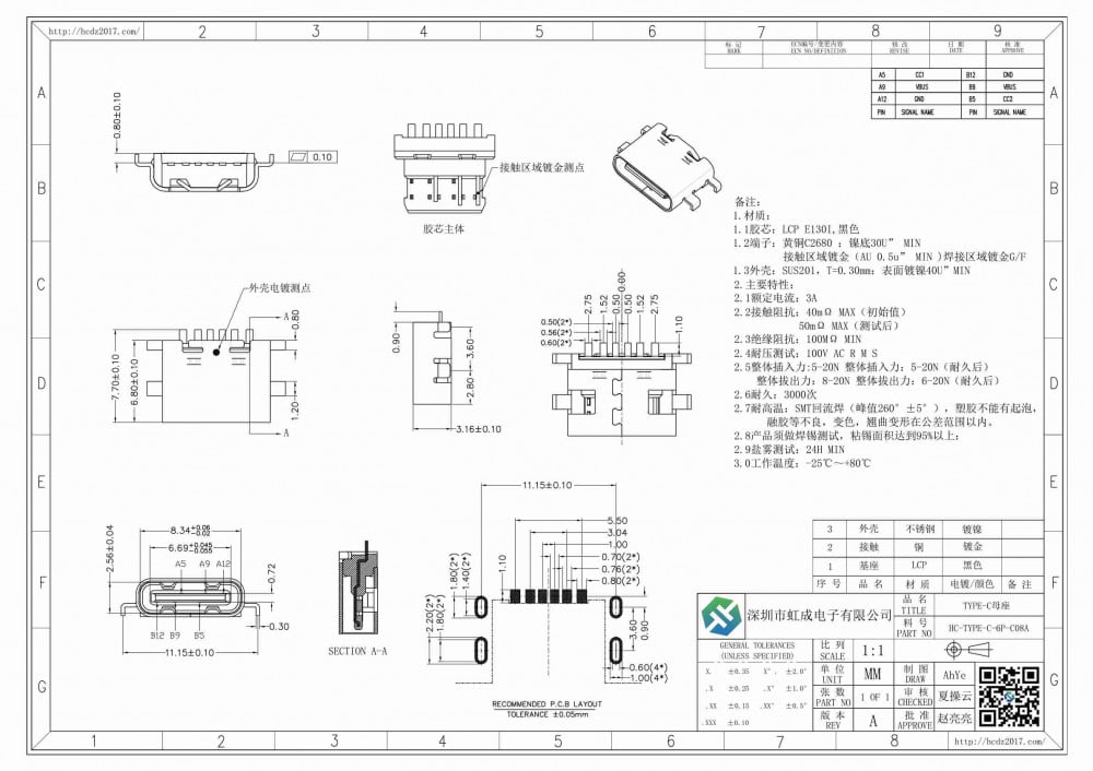 HC-TYPE-C-6P-C08A technical drawing page