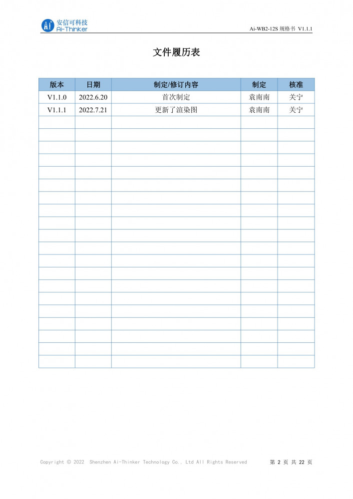 Ai-WB2-12S datasheet page 2