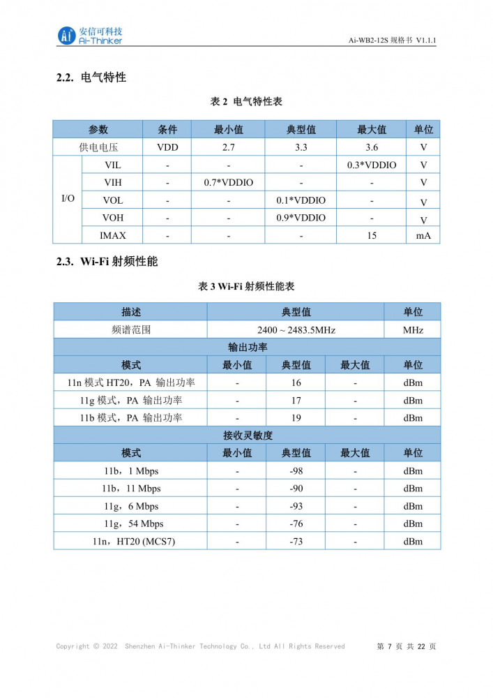 Ai-WB2-12S datasheet page 7