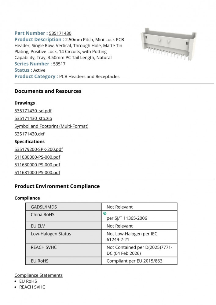 MOLEX 535171430 document preview, page 1