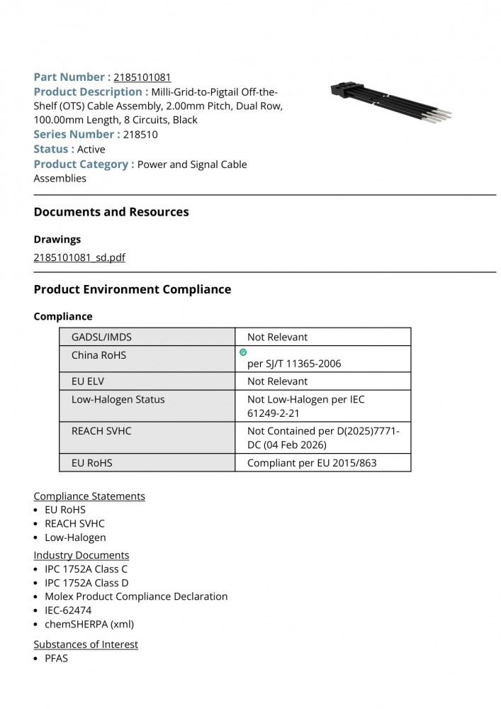 MOLEX 2185101081 document image, page 1