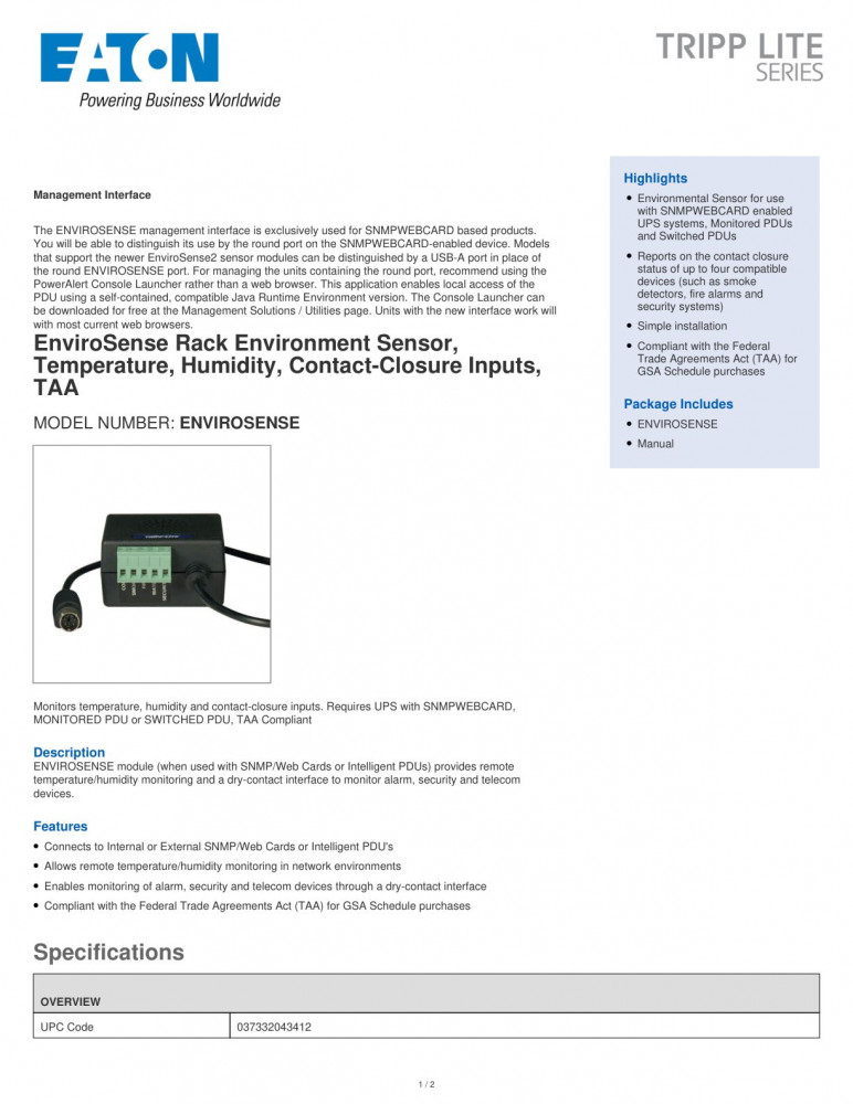 ENVIROSENSE product document image 1