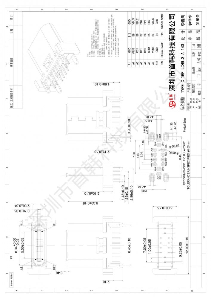 SHOU HAN TYPE-C 16P LCH9.3-A 143 approval document page 1