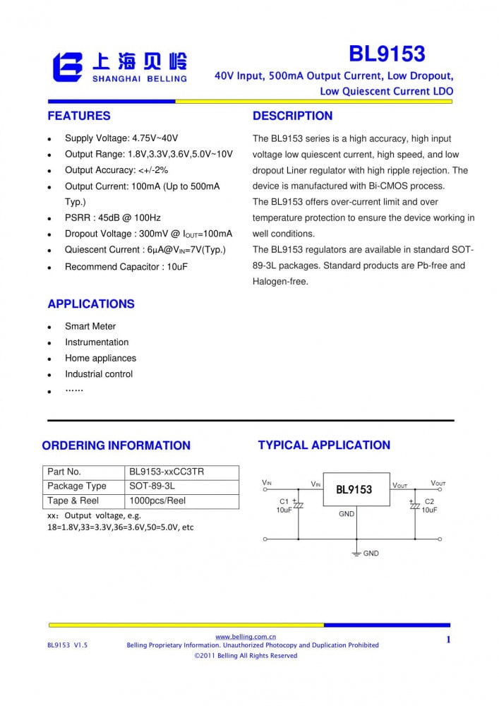 BL9153 datasheet page 1