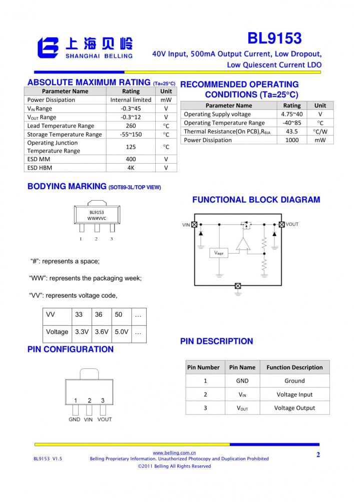 BL9153 datasheet page 2