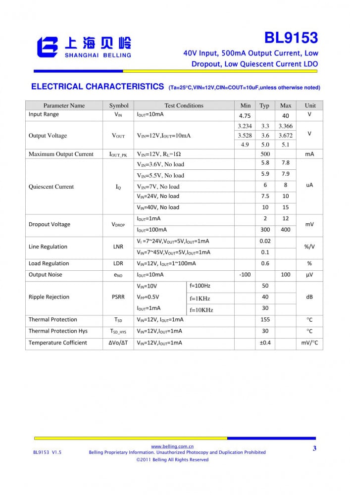 BL9153 datasheet page 3