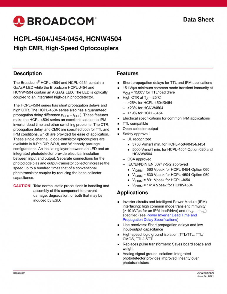 HCPL-4504 datasheet page 1