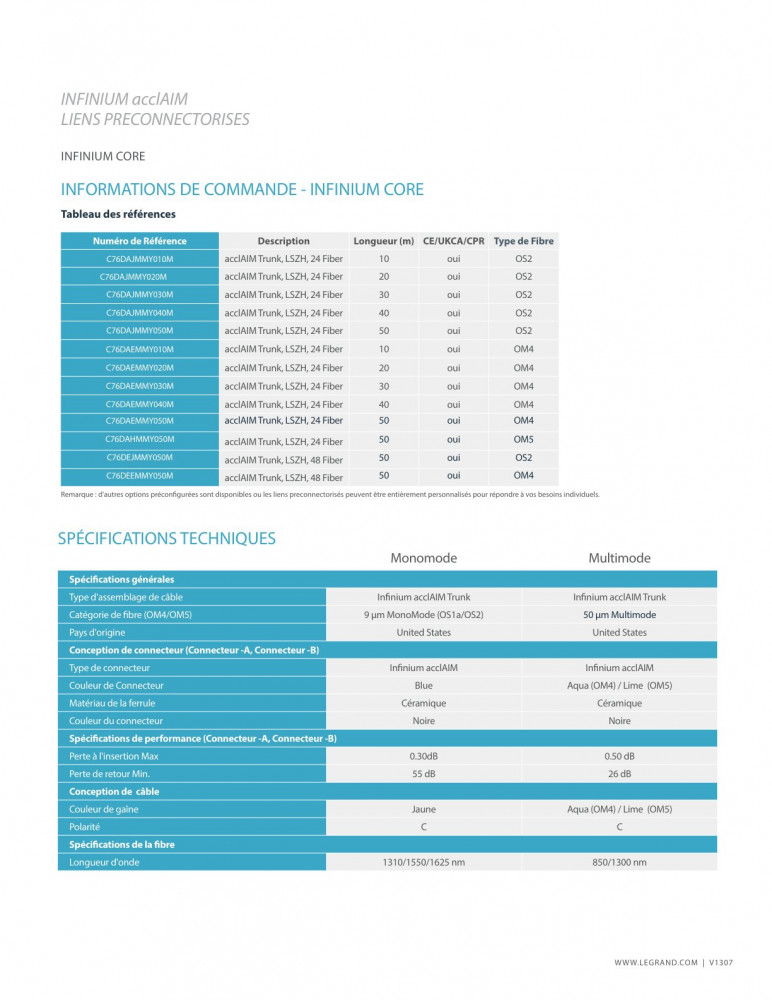 Legrand Infinium acclAIM product document page 2