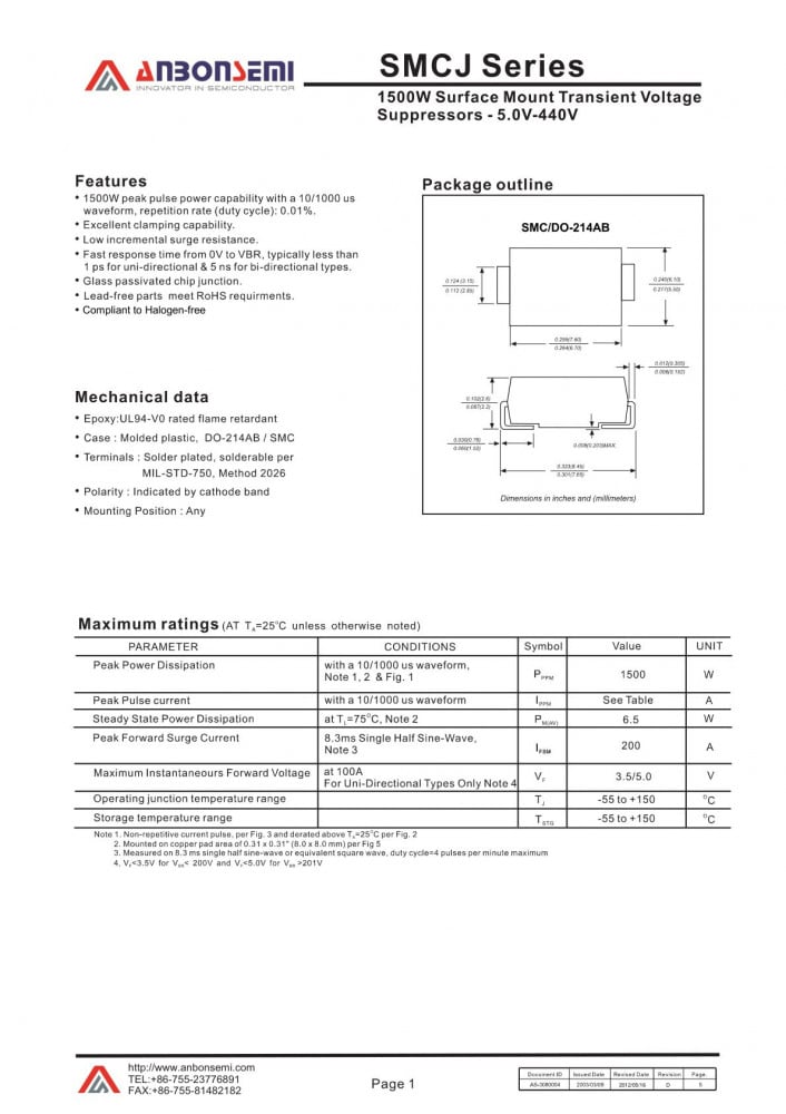 AnBon SMCJ series datasheet page 1