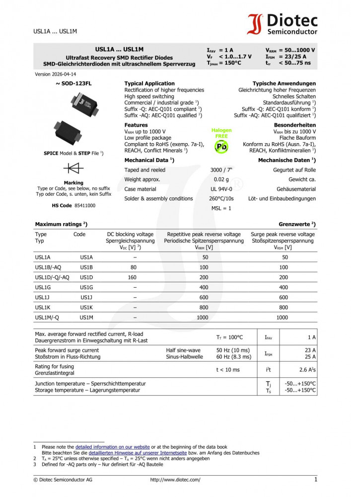DIOTEC USL1M datasheet page 1