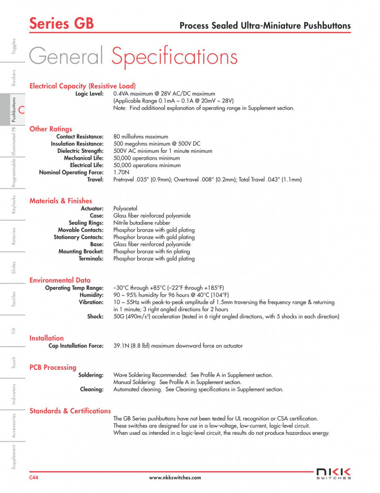 NKK GB Series datasheet page 1