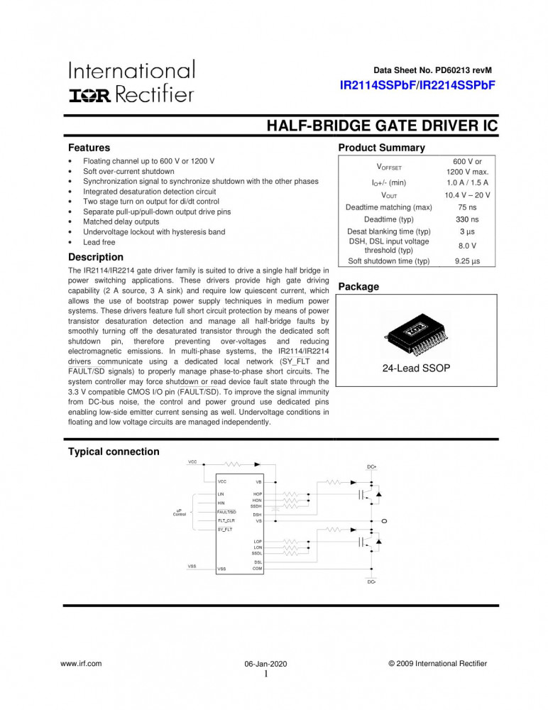 IR2214SSPBF datasheet page 1