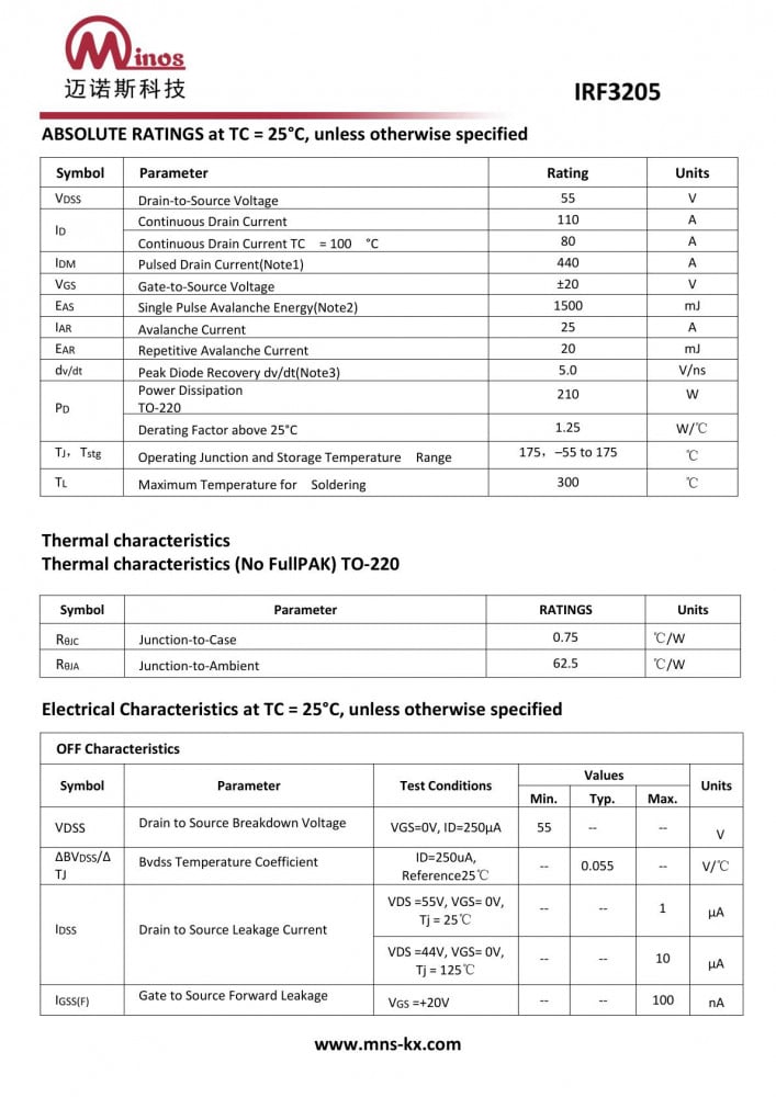 IRF3205 datasheet page 2