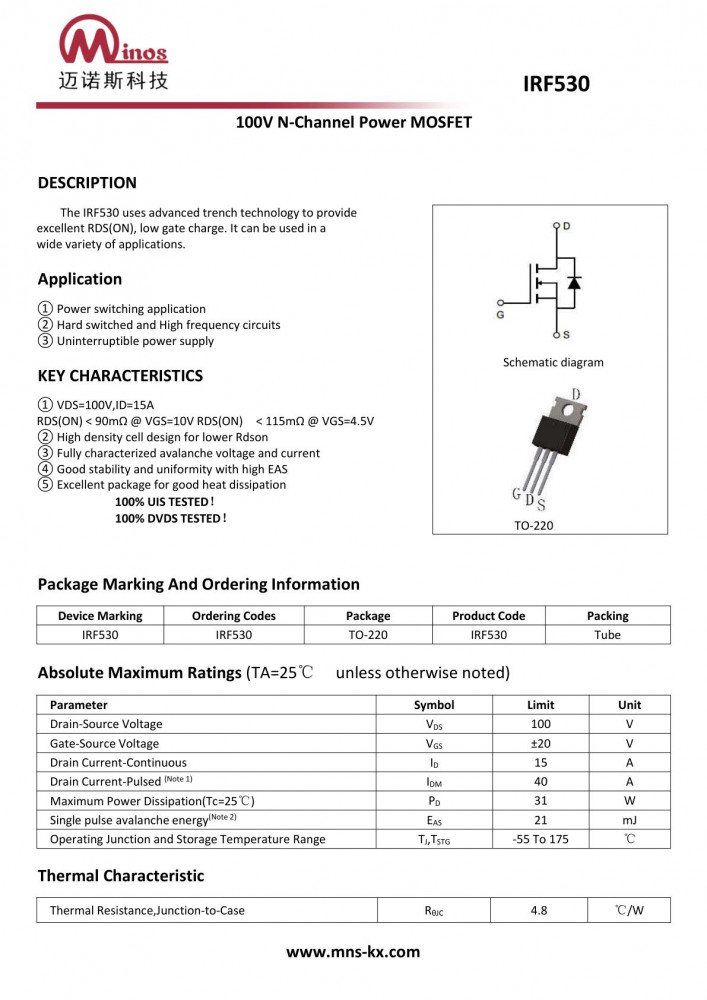 IRF530 datasheet page 1
