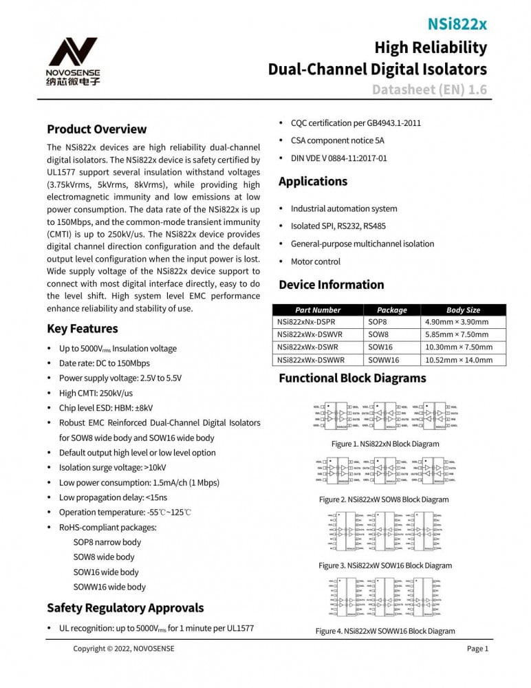 NSI8220W1-DSWR datasheet page 1