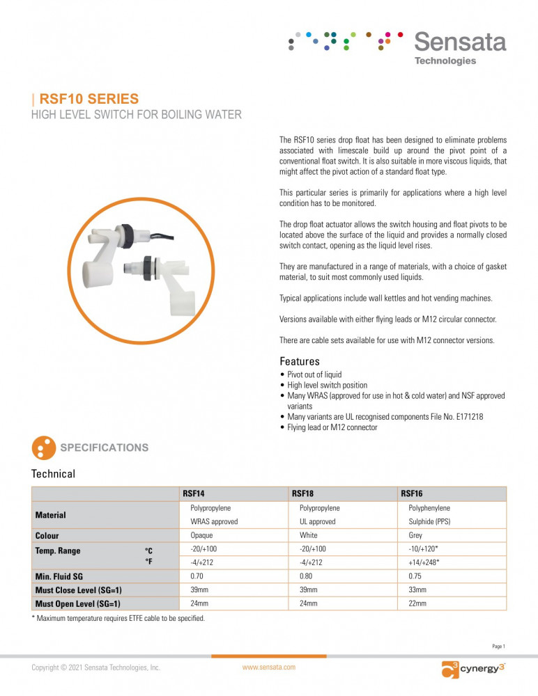 RSF10 series technical document page 1