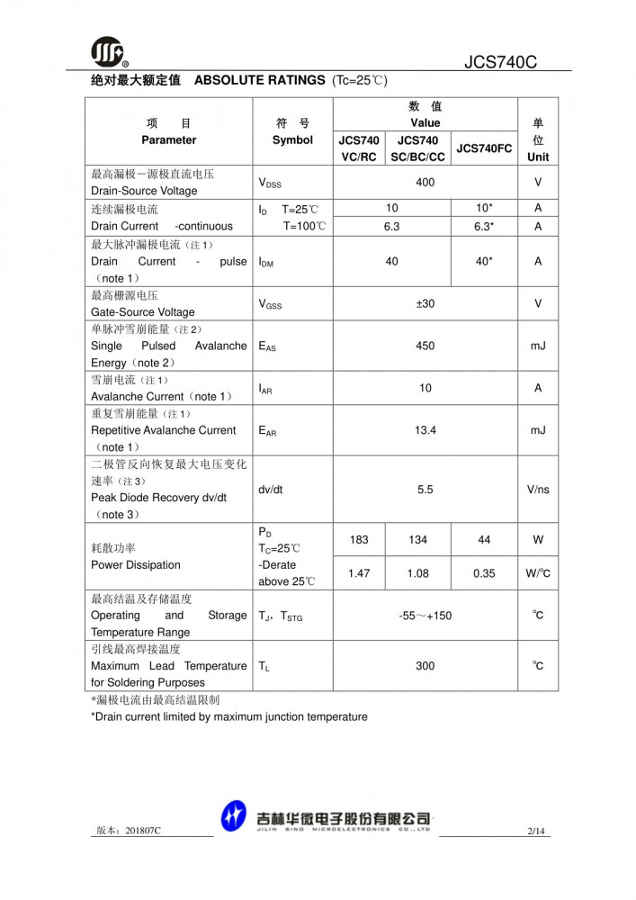 JCS740C datasheet page 2