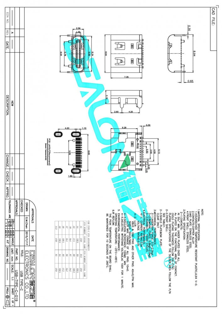 DEALON USB-TYPE-C-019 technical drawing