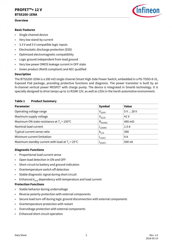 BTS5200-1ENA datasheet page 2