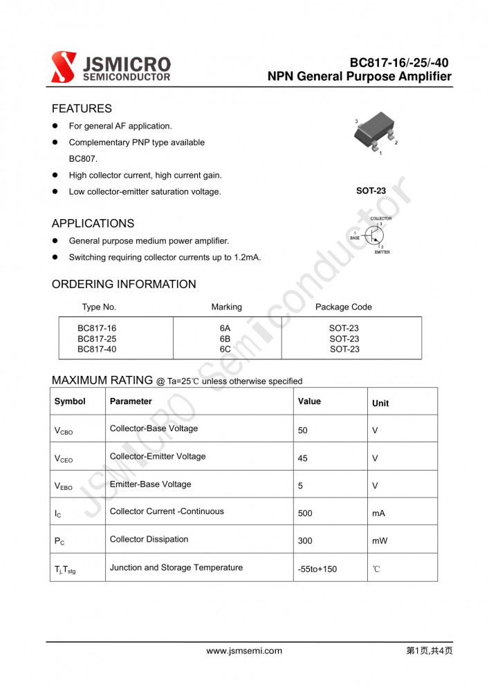 BC817 datasheet page 1
