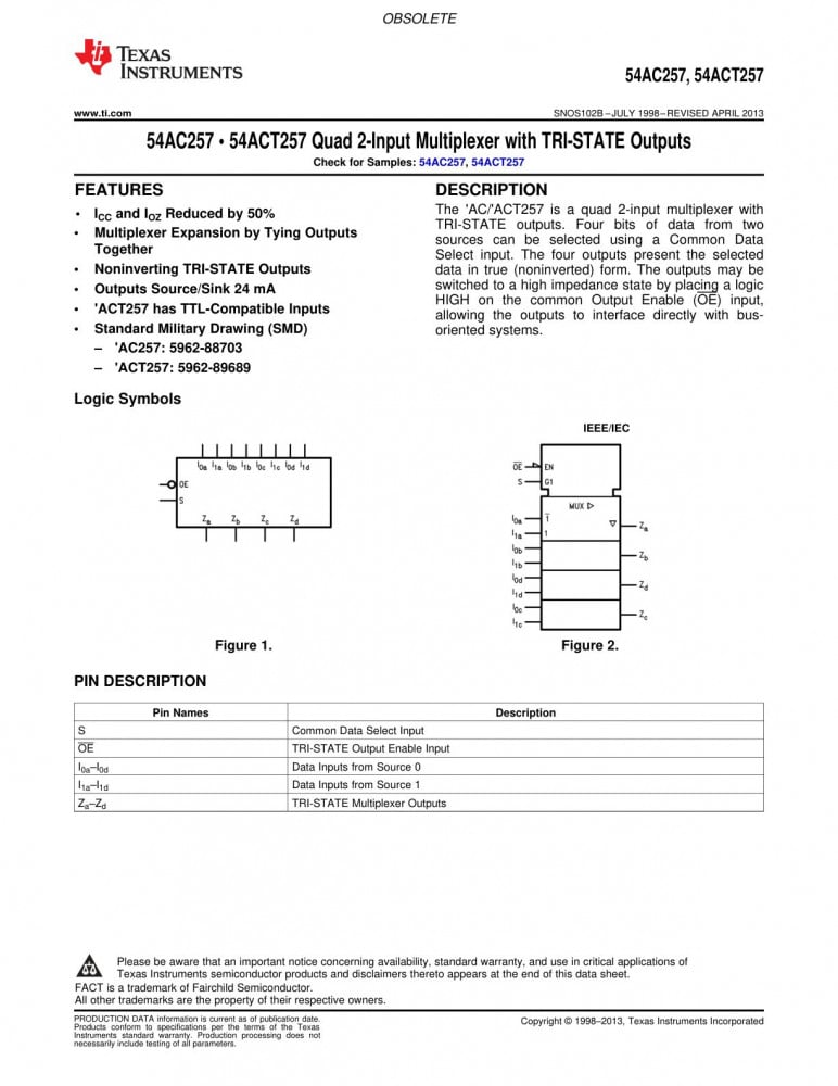 54ACT257 technical document page 2