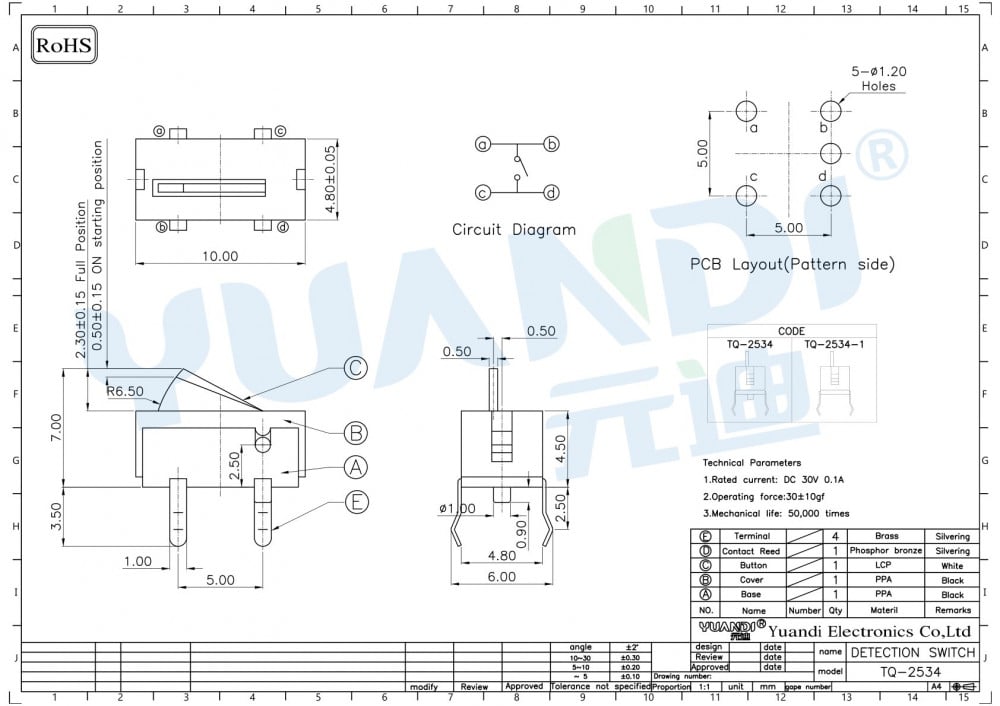 Yuandi TQ-2534-W technical document page