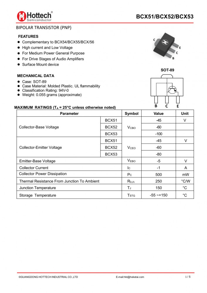 BCX52 datasheet page 1