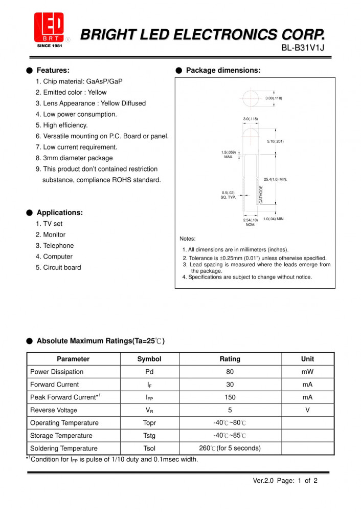 BL-B31V1J datasheet page 1
