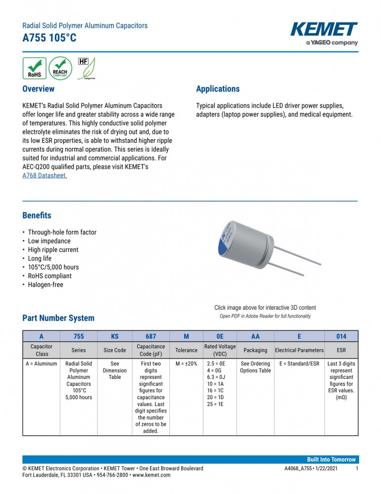 KEMET A755 datasheet page 1