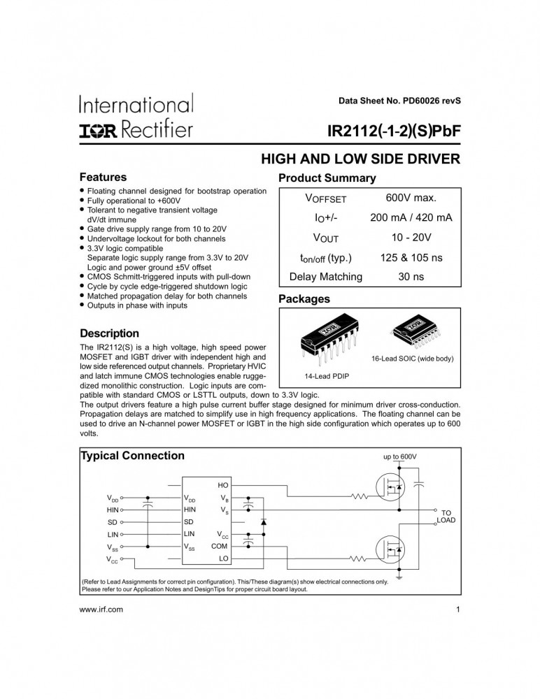 IR2112STRPBF technical document page 1