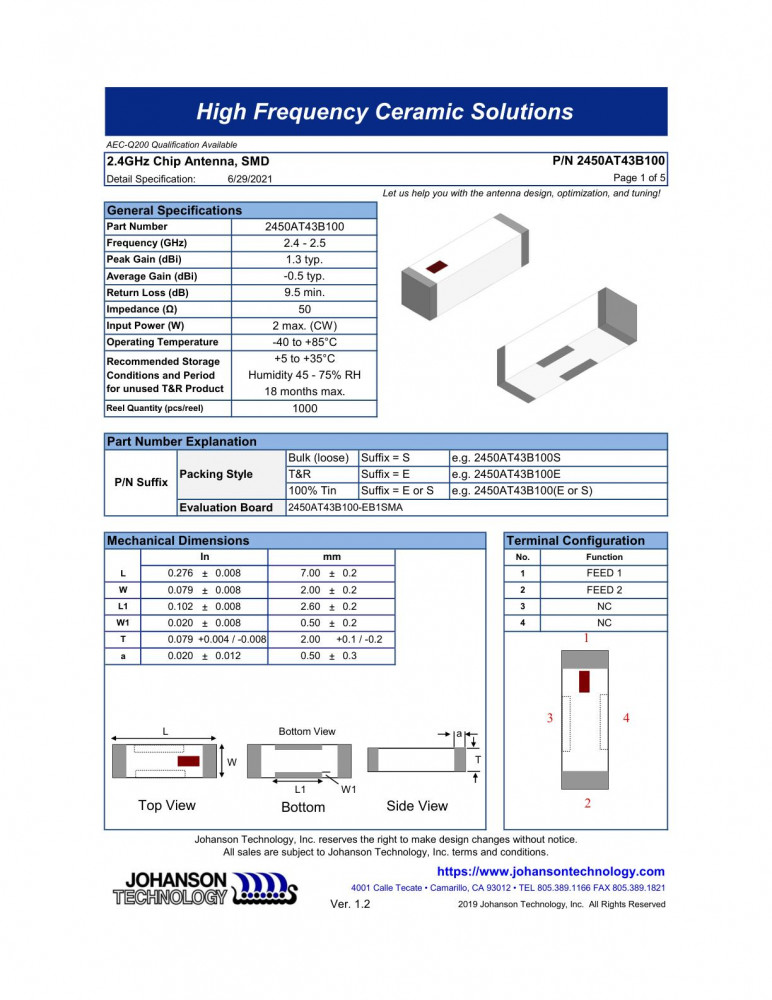 2450AT43B100 datasheet page 1