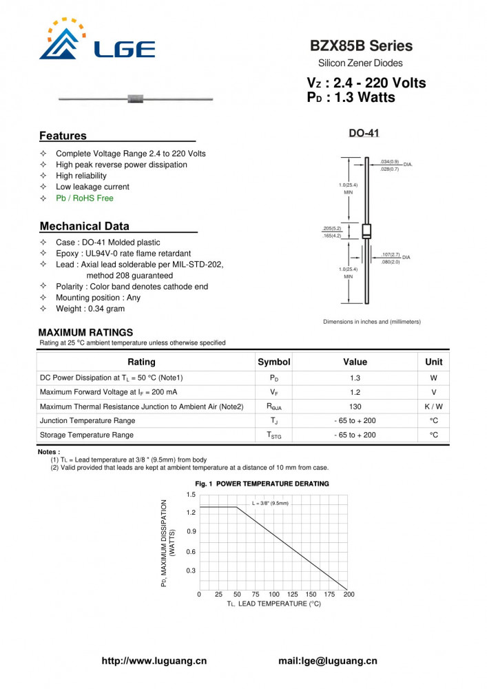 LGE BZX85B6V8 datasheet page 1