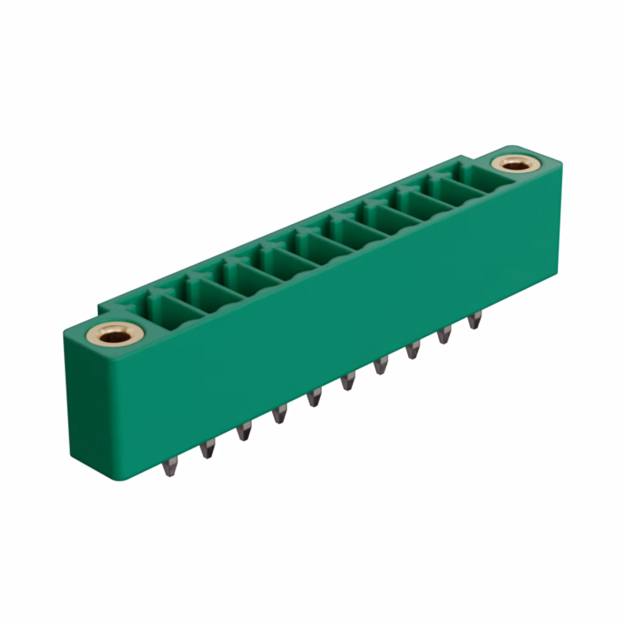 3.50mm Pitch Eurostyle Vertical PCB Header, with Threaded Retention Inserts, Green Housing, 10 Circuits for sale