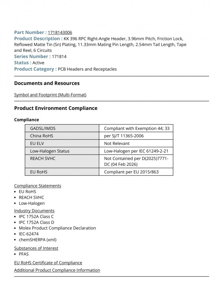 MOLEX 1718143006 technical document image, page 1