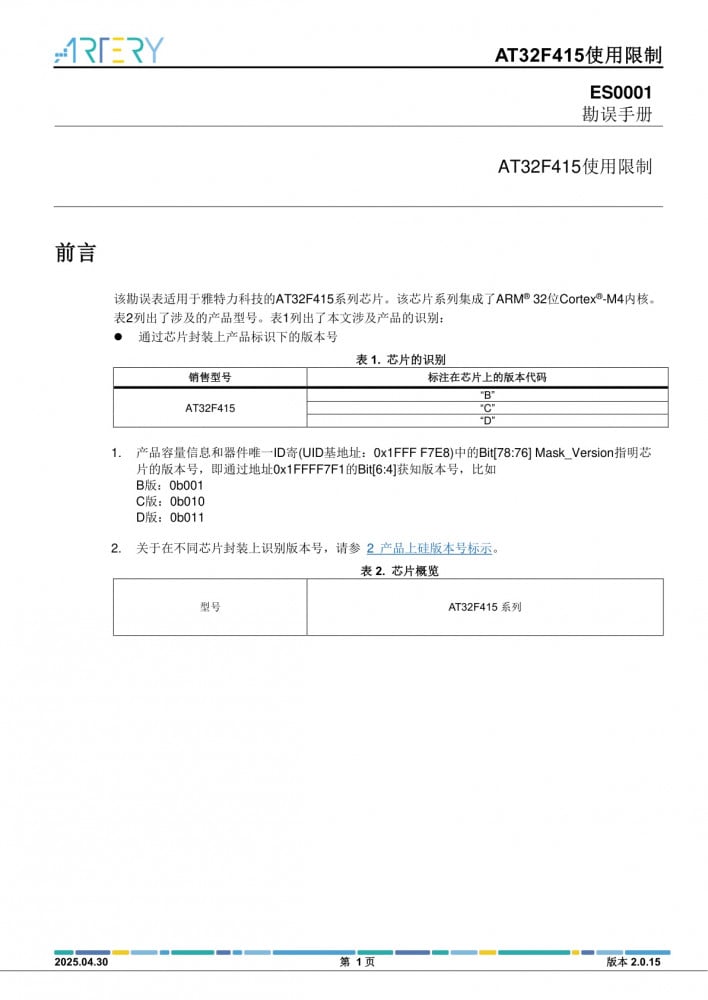 AT32F415 technical document page 1