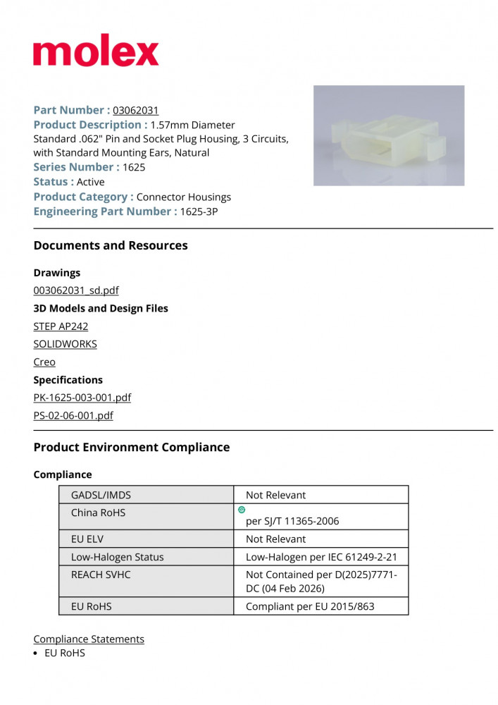 MOLEX product specification page 1