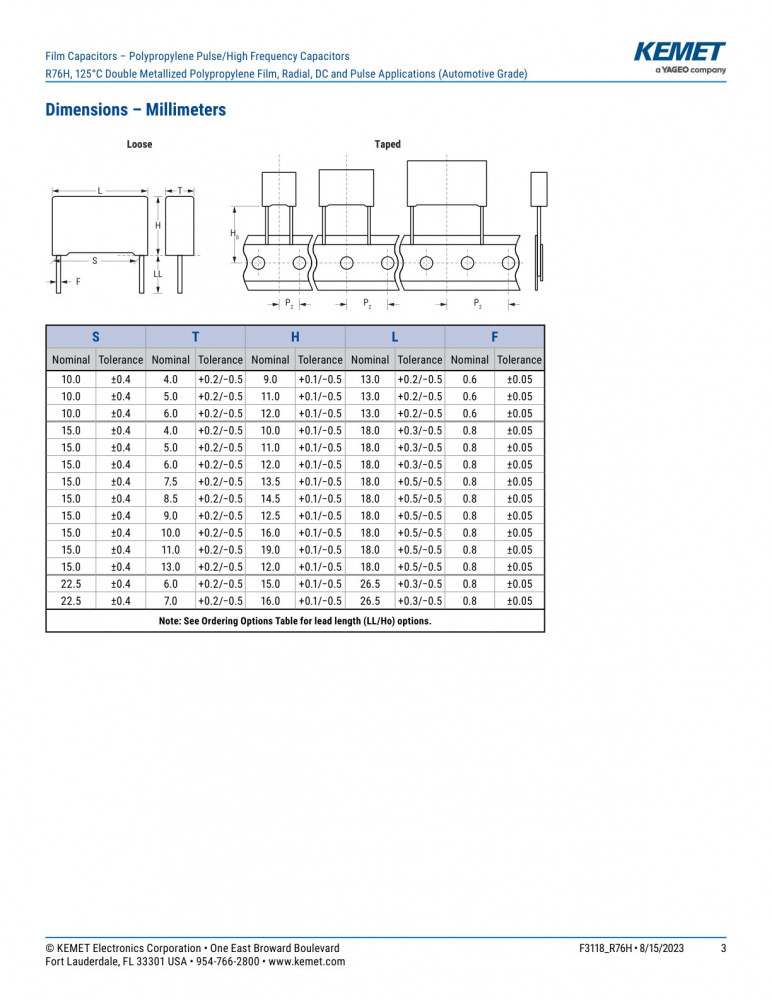 KEMET R76H datasheet page 3