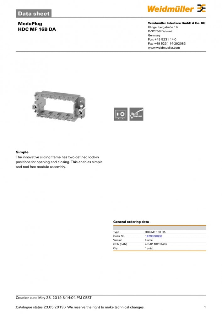 WEIDMULLER 1429030000 documentation page 1